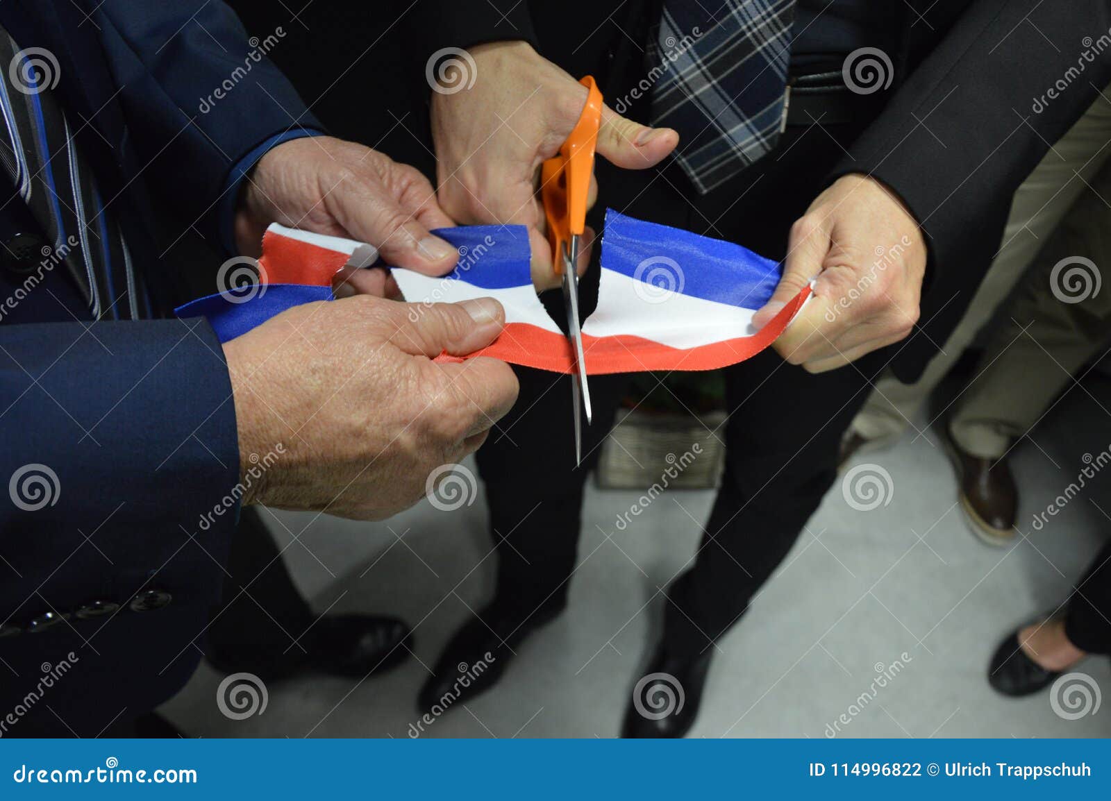 French Ribbon Inauguration Cut with a Pair of Scissors Stock Photo ...