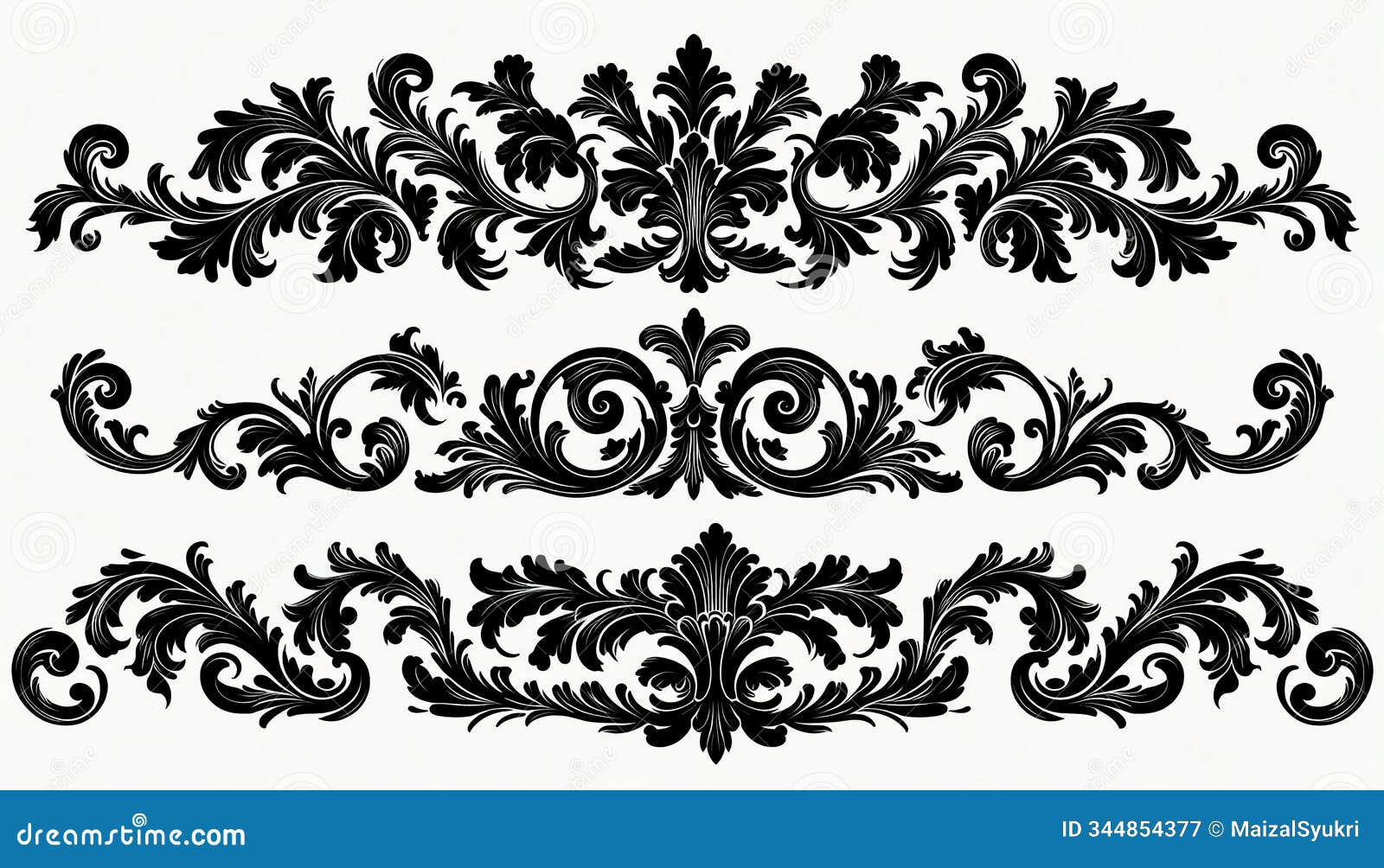 French Rococo Scroll and Flower Border Silhouette Ornament Stock ...