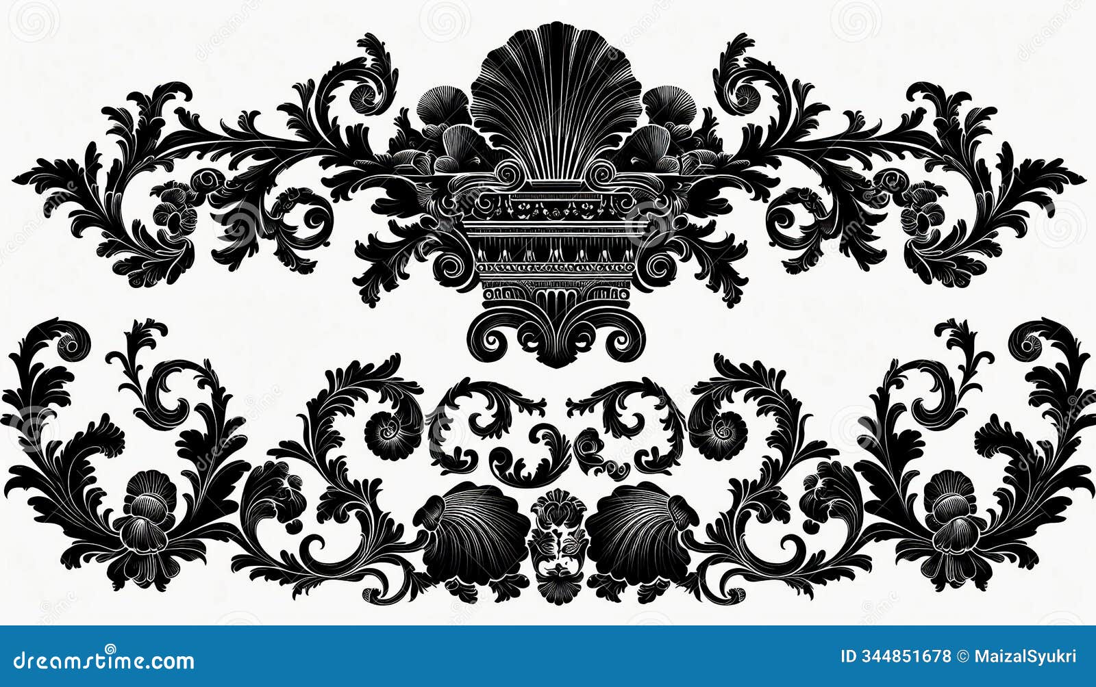 French Rococo Shell and Scroll Border Silhouette Ornament Stock ...