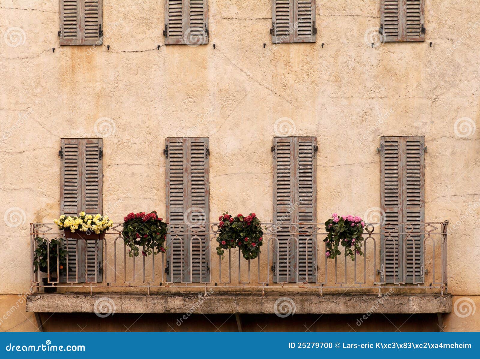 French rural balcony stock photo. Image of shutters, worn - 25279700