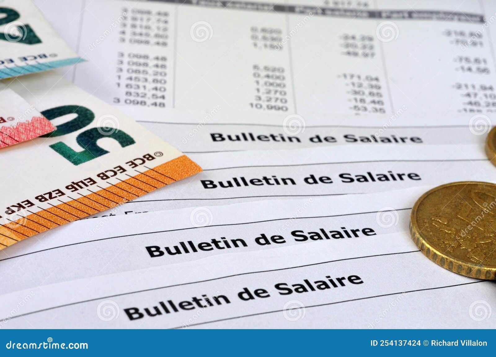 French Salary Slips with Euros Close-up Stock Photo - Image of document ...
