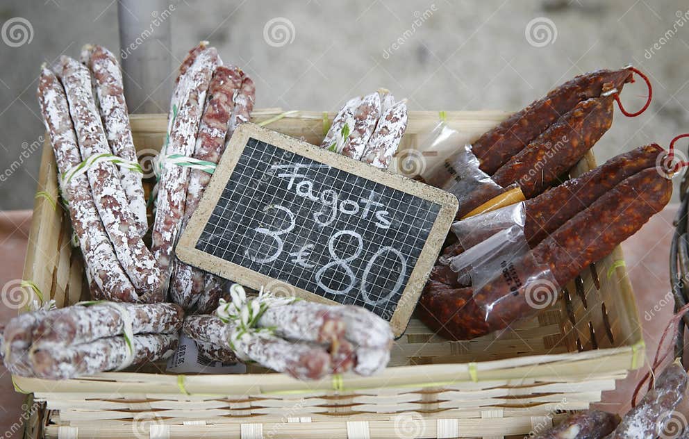 French Saucisson Display in Market Stock Image - Image of italy ...