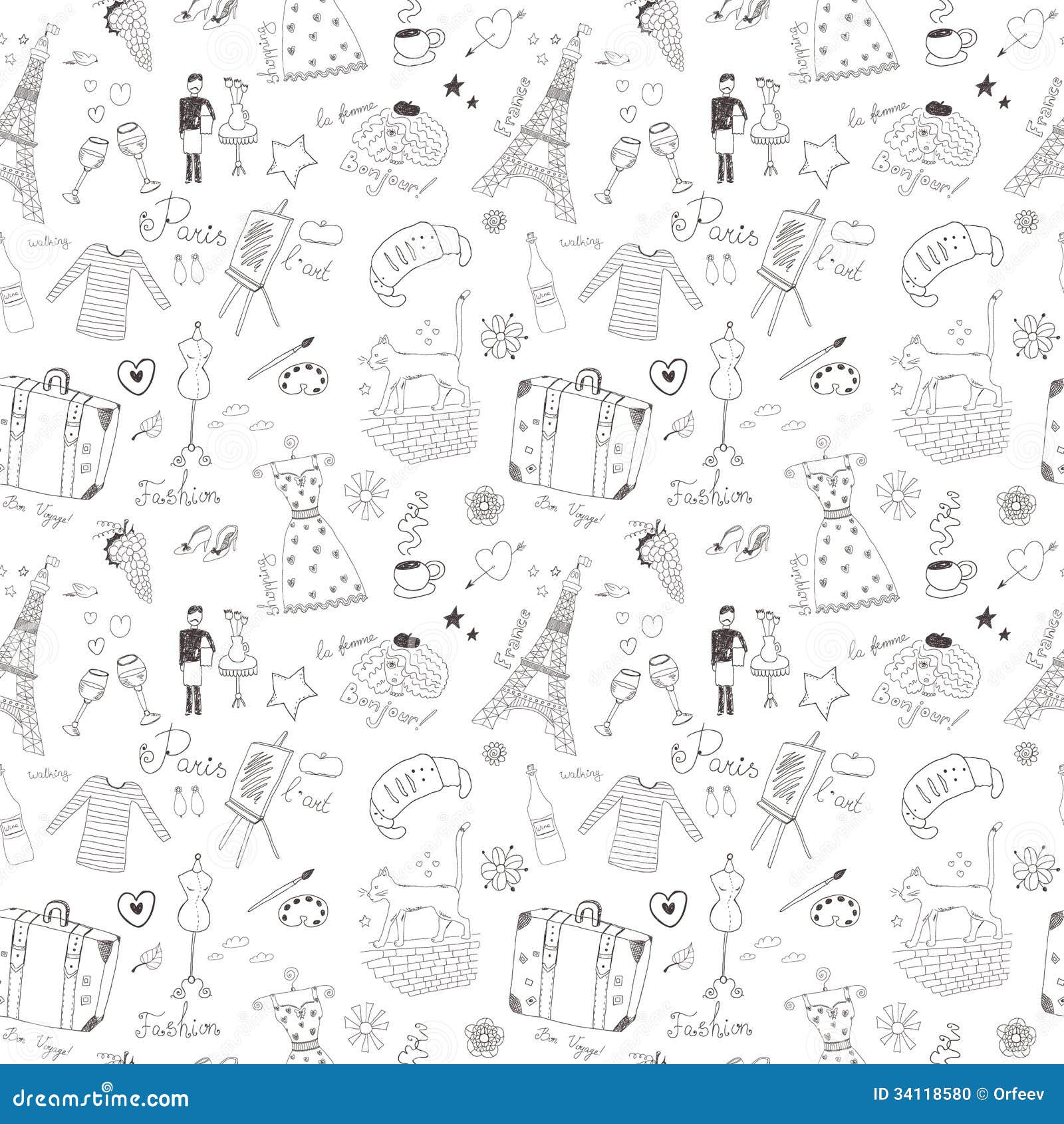 French seamless pattern stock vector. Illustration of heart - 34118580