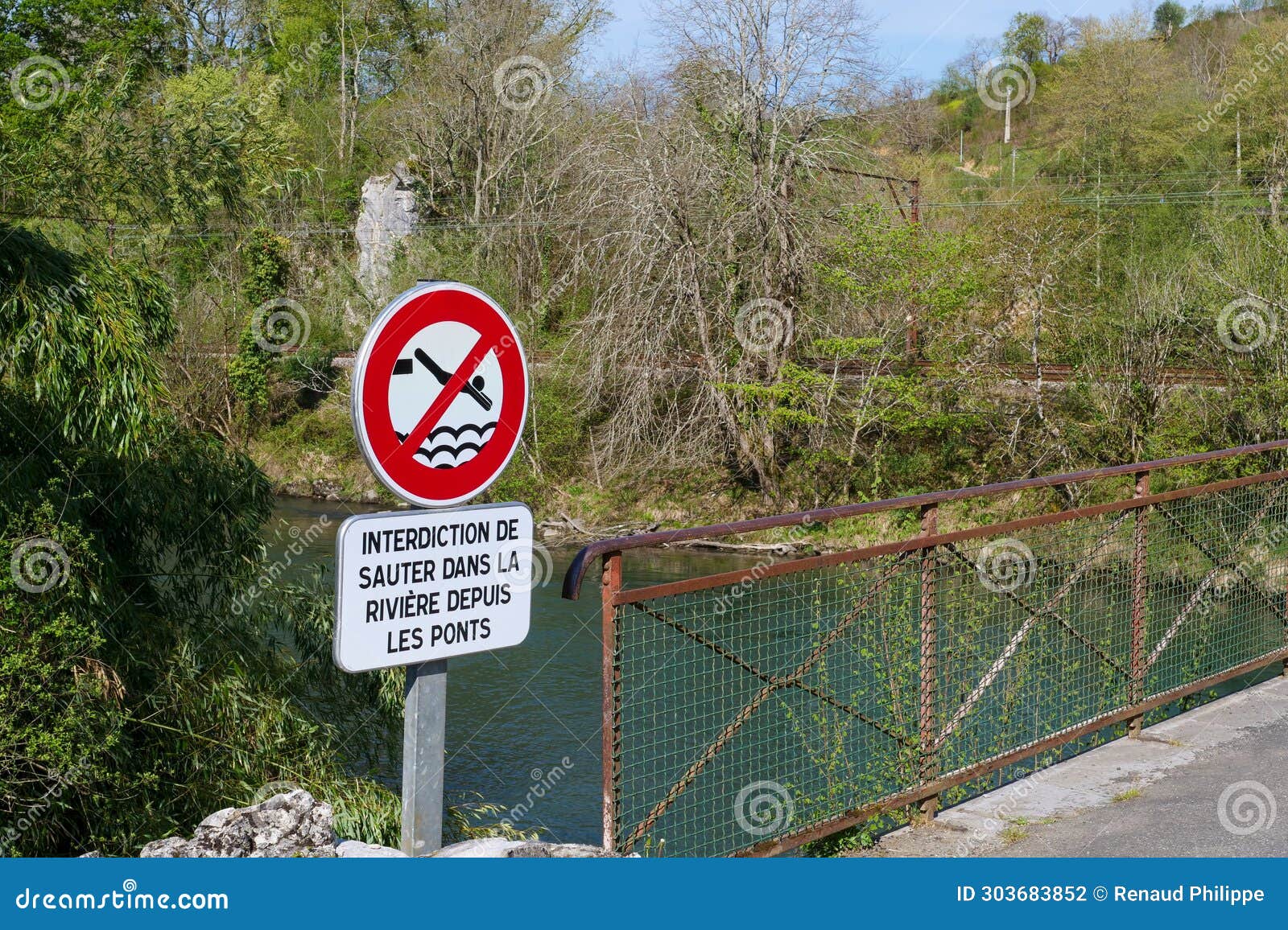 French Sign Ban on Diving in the River Stock Photo - Image of advice ...