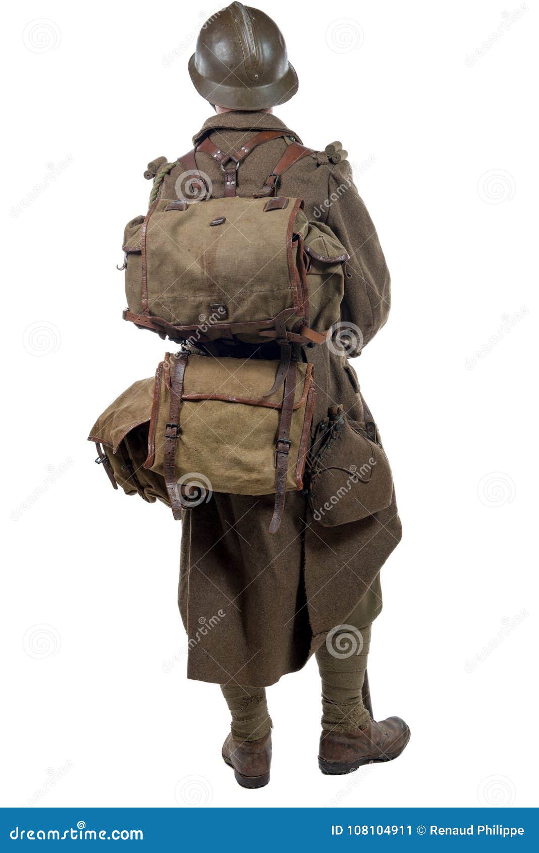 French Soldier 1940 Isolated On White Background, Back View Stock Image ...