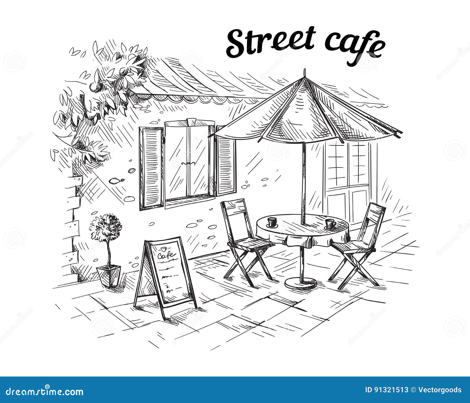 Street Cafe, Shop Or Bakery Building. Vector Sketch Illustration Of ...