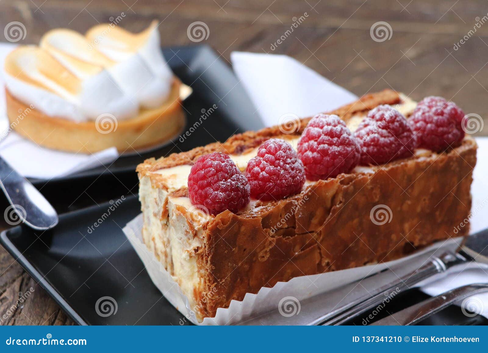 French Sweet Pastries with Raspberries Stock Photo - Image of lemon ...