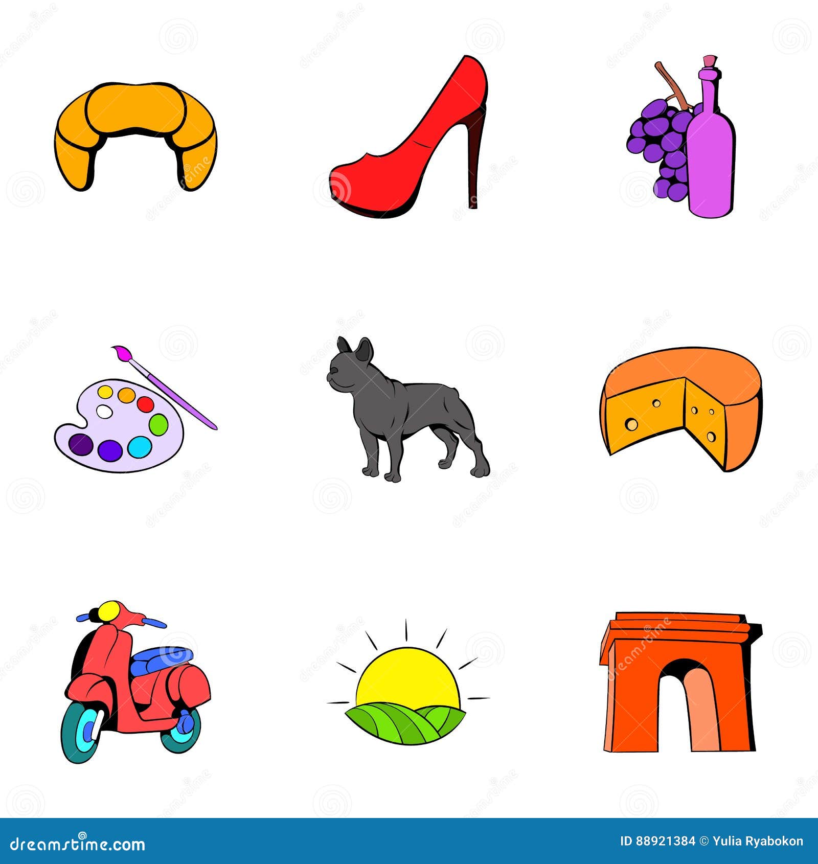 French Symbol Icons Set, Cartoon Style Stock Vector - Illustration of ...