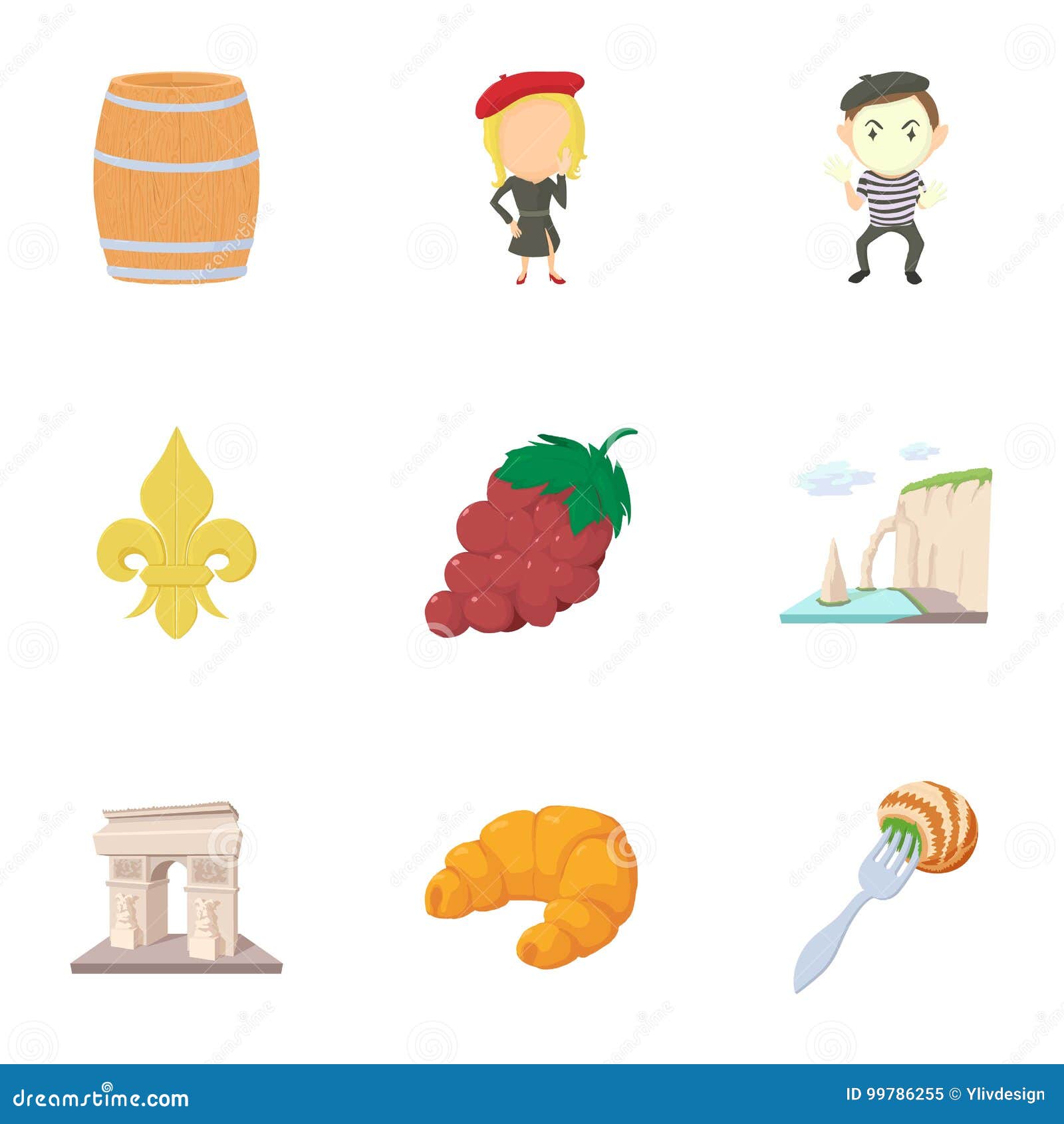 French Things Icons Set, Cartoon Style Stock Vector - Illustration of ...