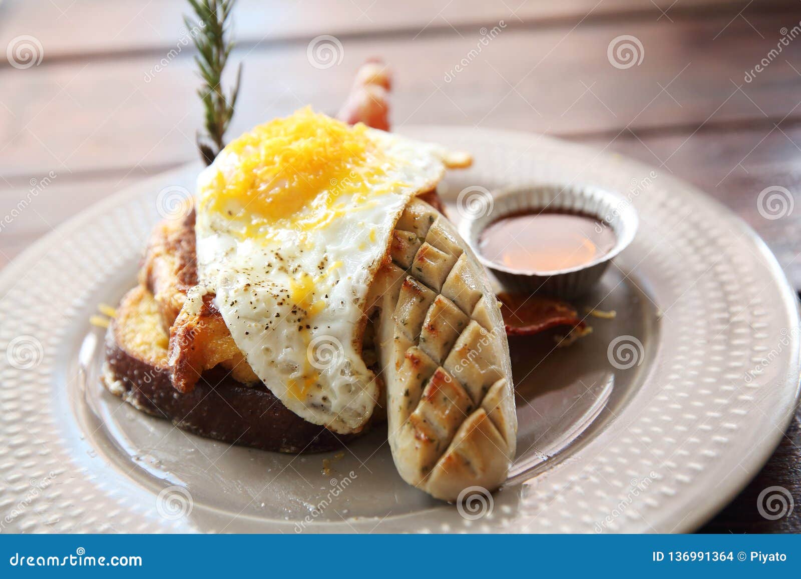 French Toast Eggs and Bacon Breakfast Brekkie Stack Stock Photo - Image ...