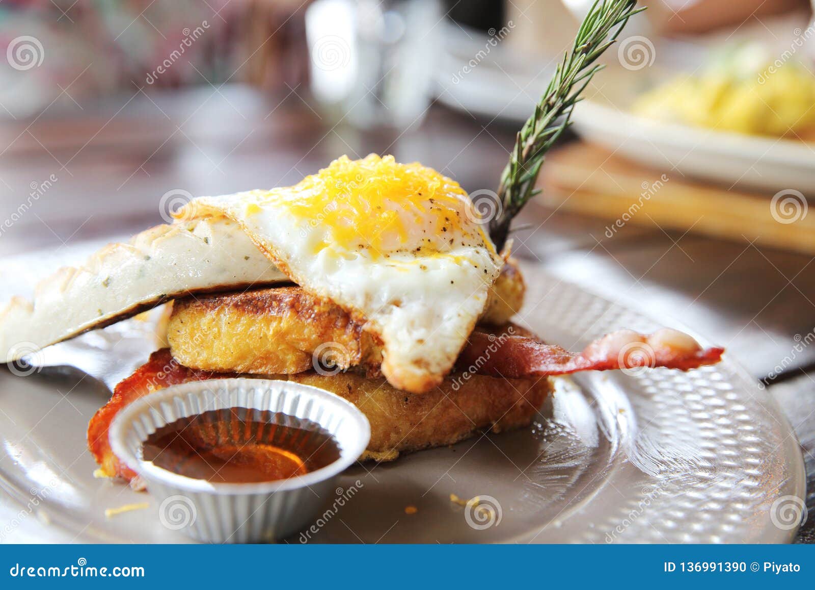 French Toast Eggs and Bacon Breakfast Brekkie Stack Stock Photo - Image ...
