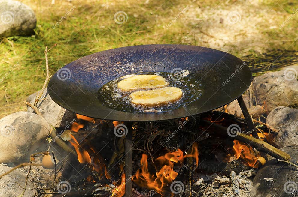 French Toast Fried on a Camp Fire Stock Photo - Image of edible, grass ...