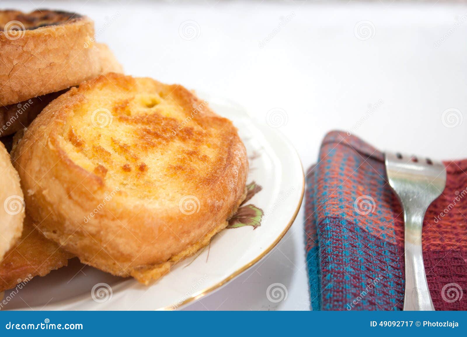 French Toast on the Plate and Metal Fork Stock Image - Image of ground ...