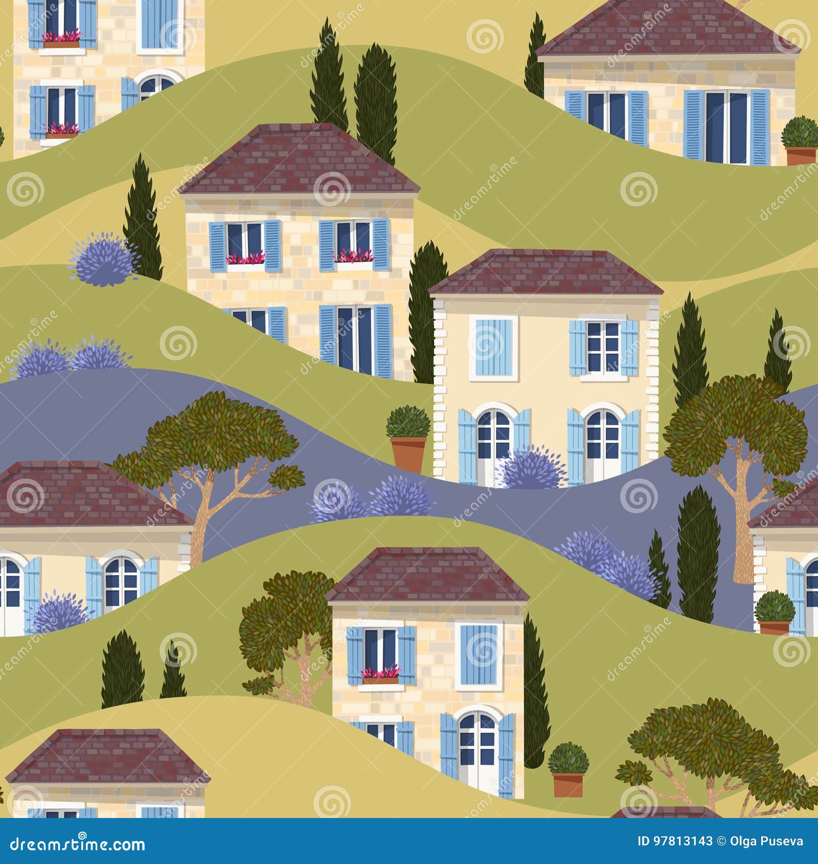 French Town Seamless Pattern Stock Vector - Illustration of group ...