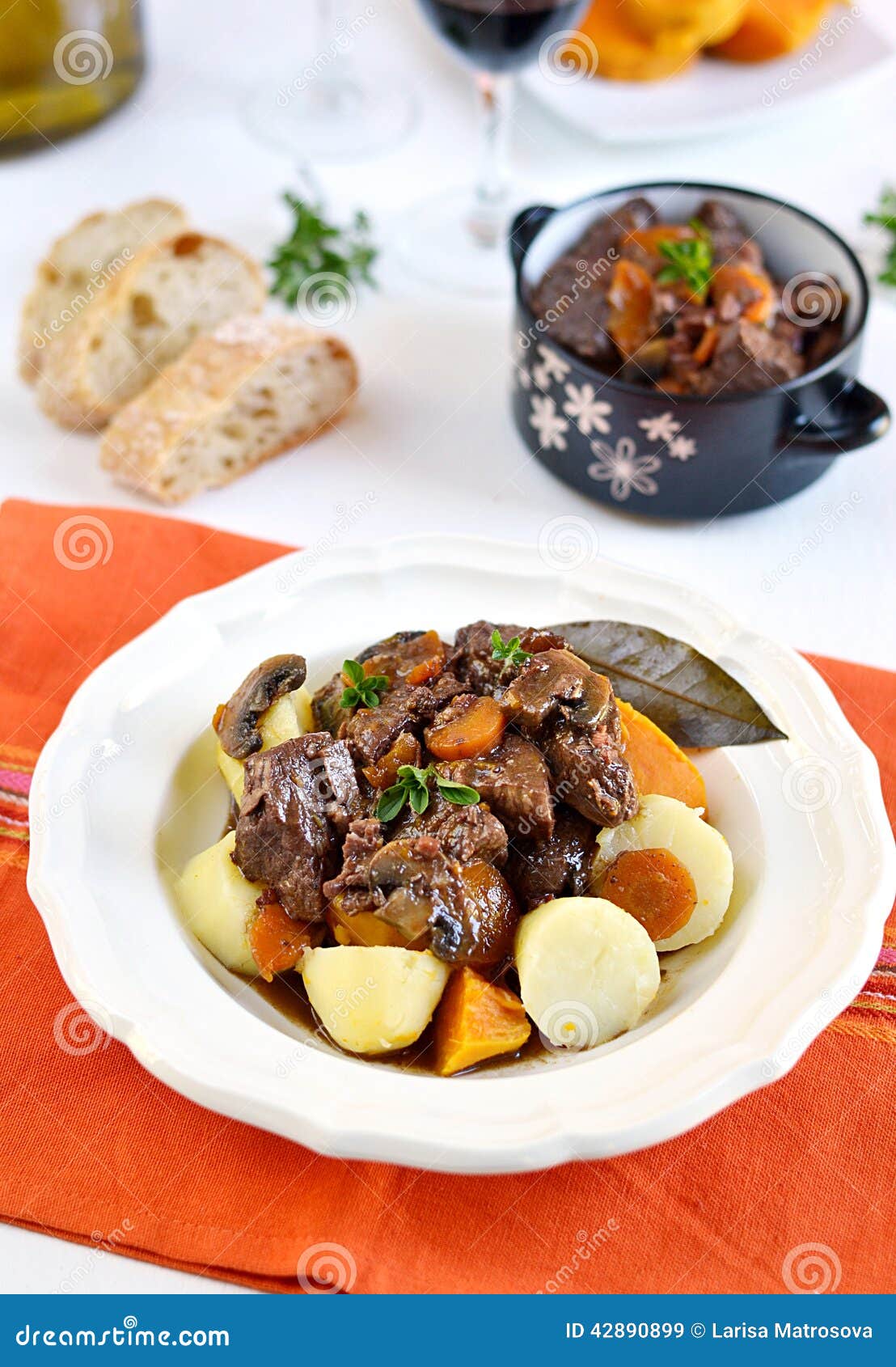 French Traditional Beef Stew with Red Wine Stock Image - Image of gravy ...