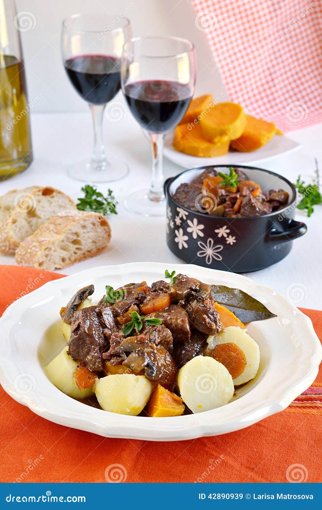 French Traditional Beef Stew with Red Wine Stock Image - Image of ...