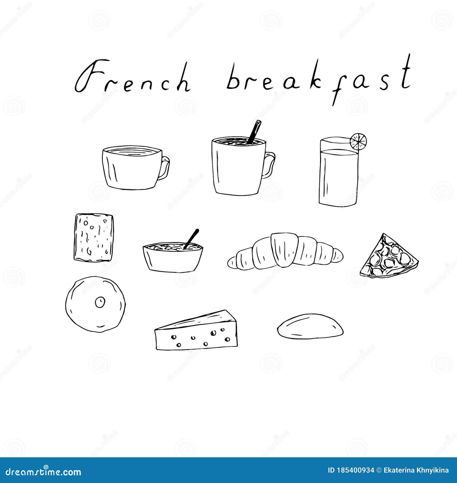 French Traditional Hot Breakfast, Vector Illustration, Menu Stock ...