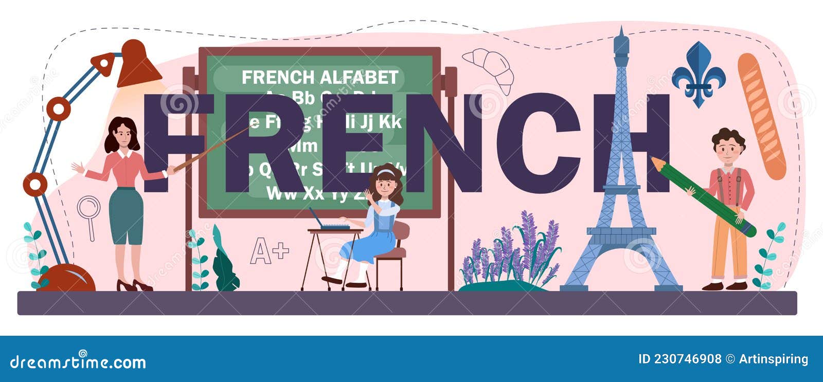 French Typographic Header. Language School French Course Stock Vector ...