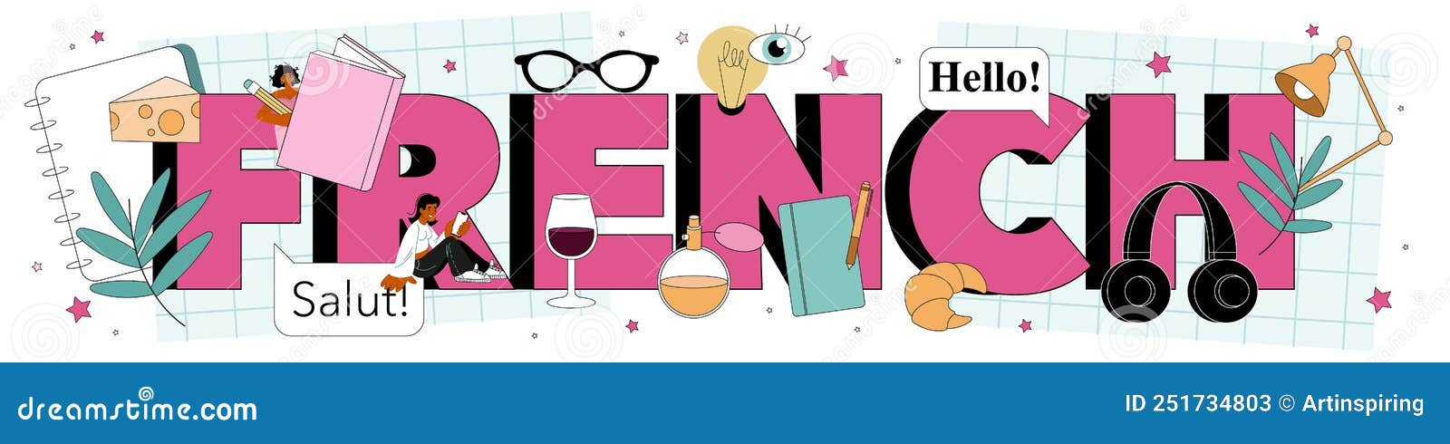 French Typographic Header. Language School French Listening, Reading ...