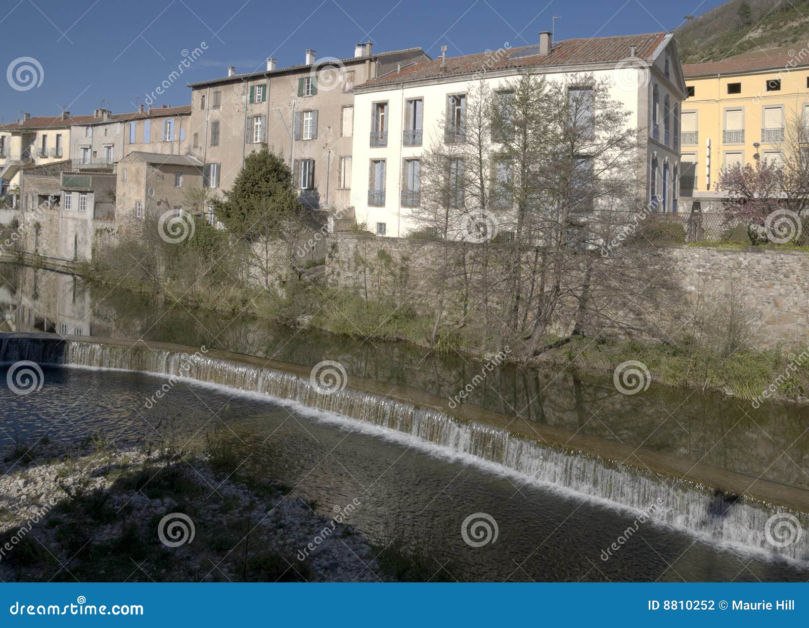 A French Village by the River Stock Photo - Image of languedoc, house ...