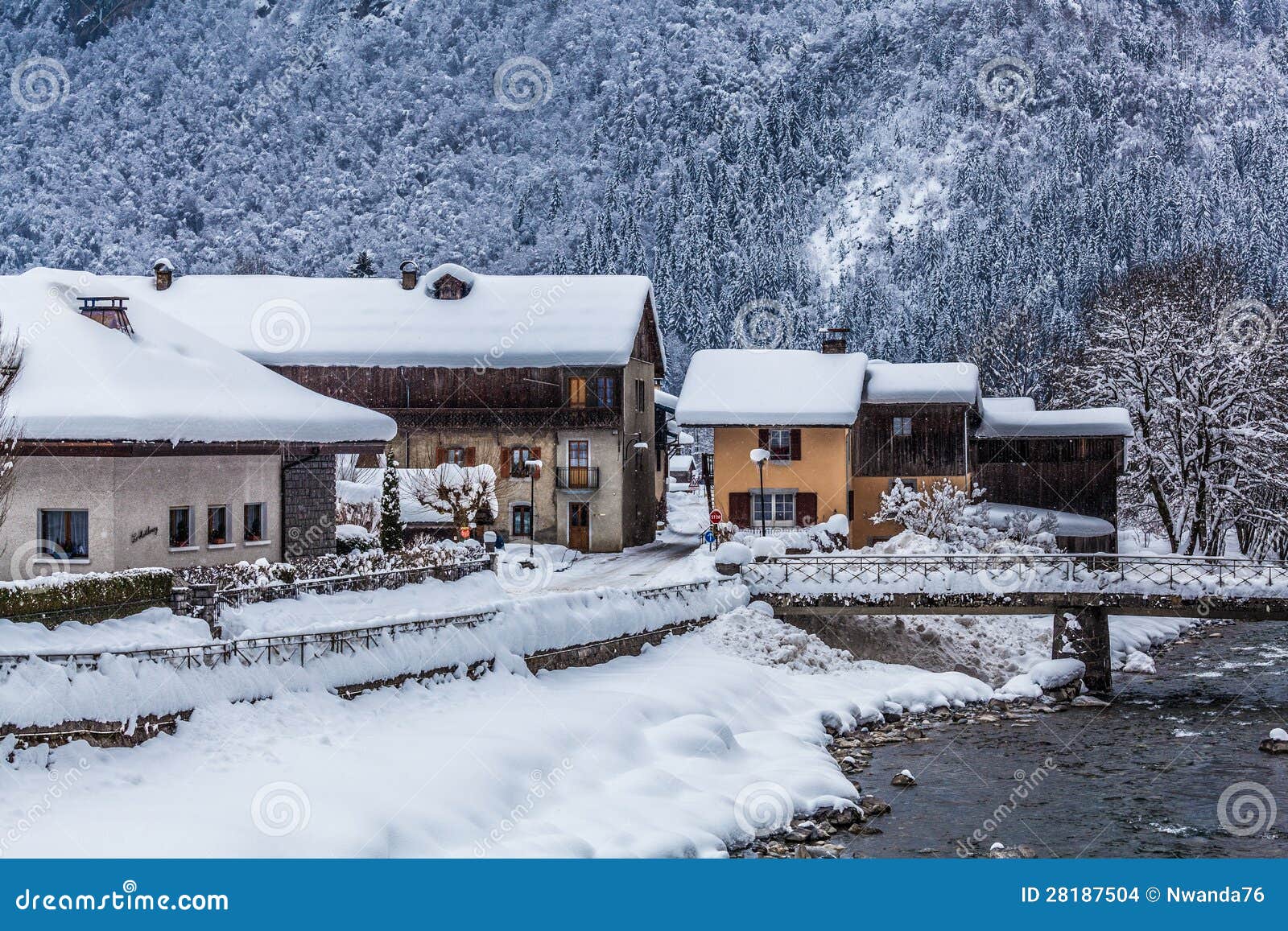 French Village in Winter stock photo. Image of forest - 28187504