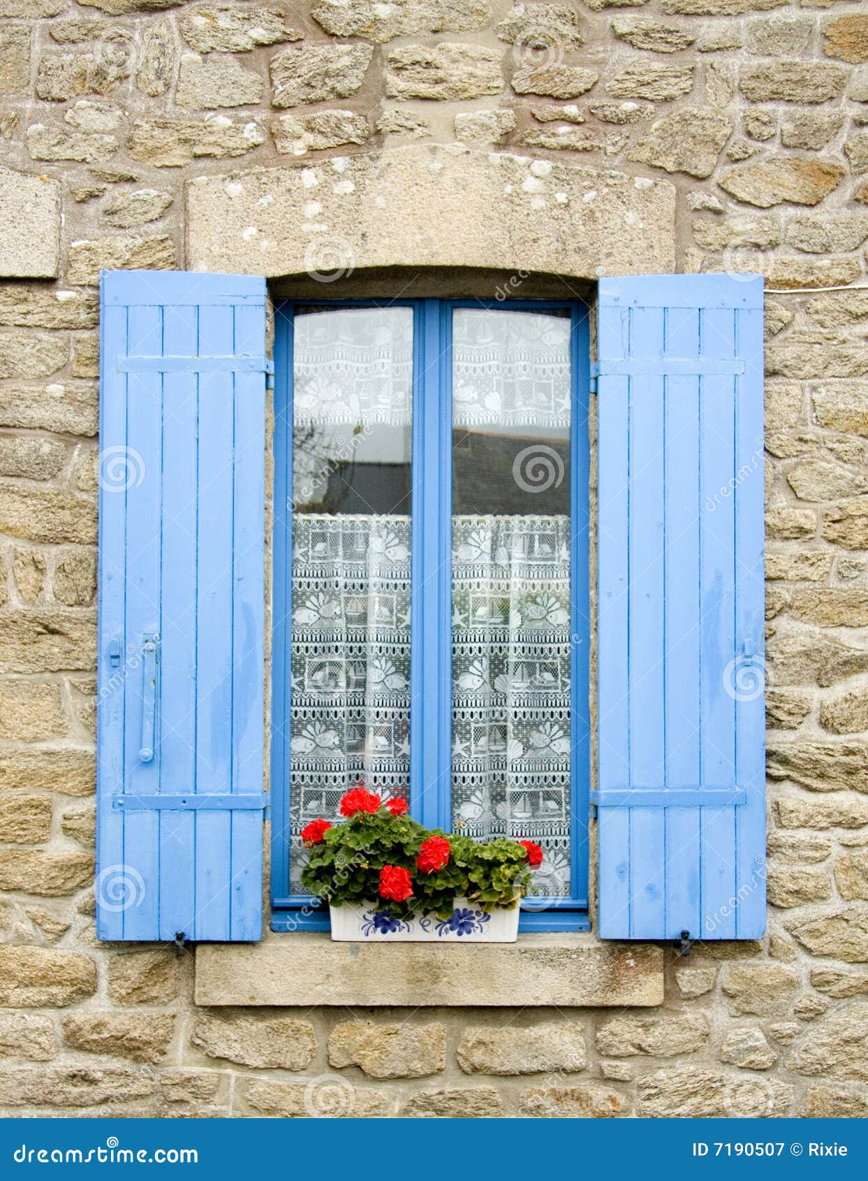 French Window with Blue Shutters Stock Image - Image of painted, blue ...