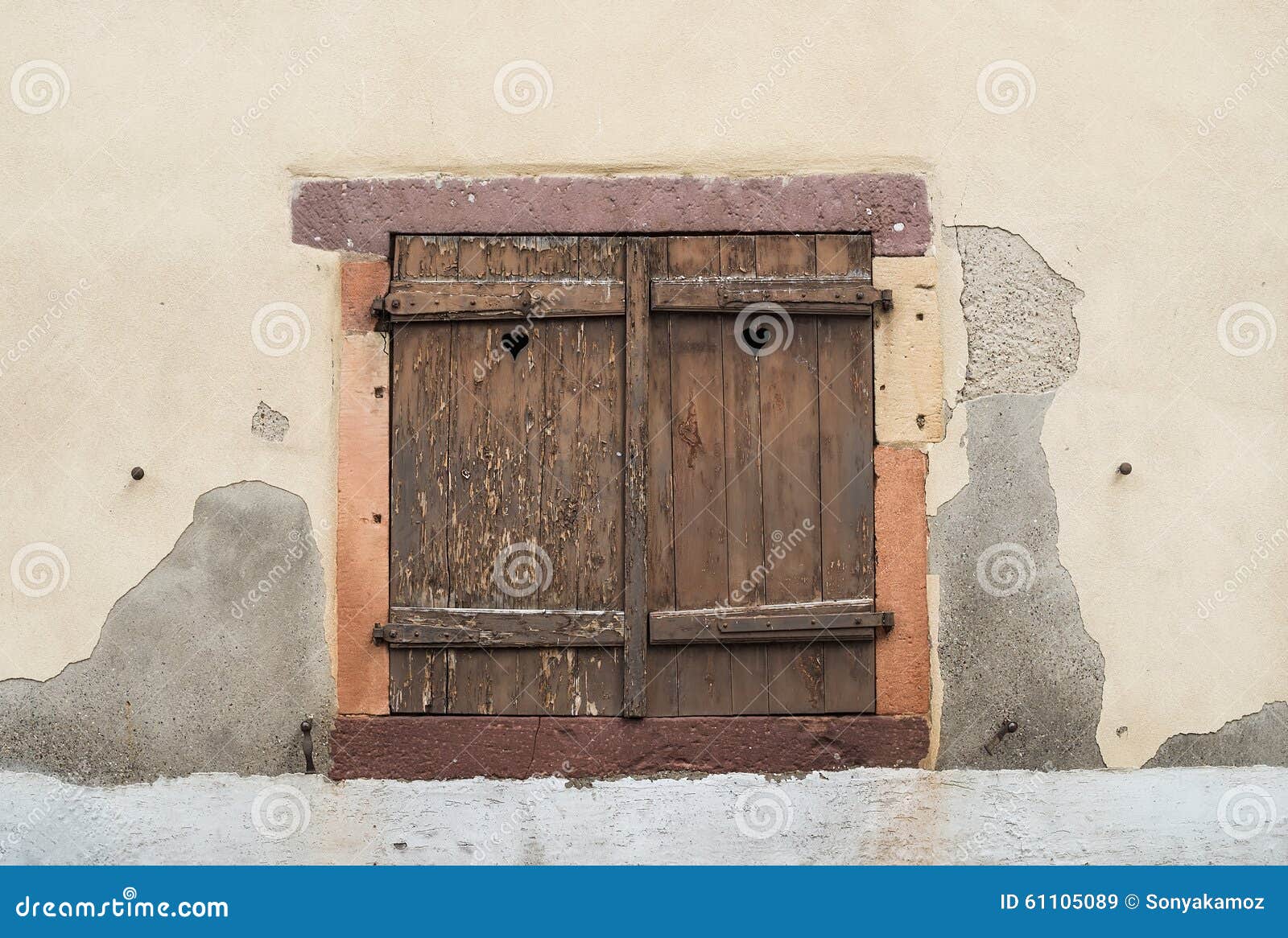 French Window with Closed Old Medieval Wooden Stock Image - Image of ...