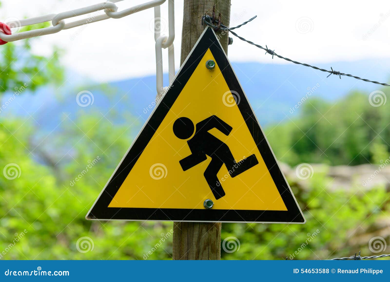 French Yellow Sign Indicating a Construction Site Stock Photo - Image ...