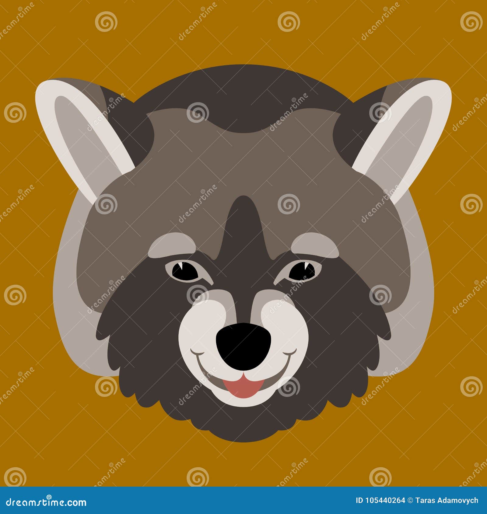 Frente Plano Del Estilo Del Ejemplo Del Vector De La Cara Del Mapache ...