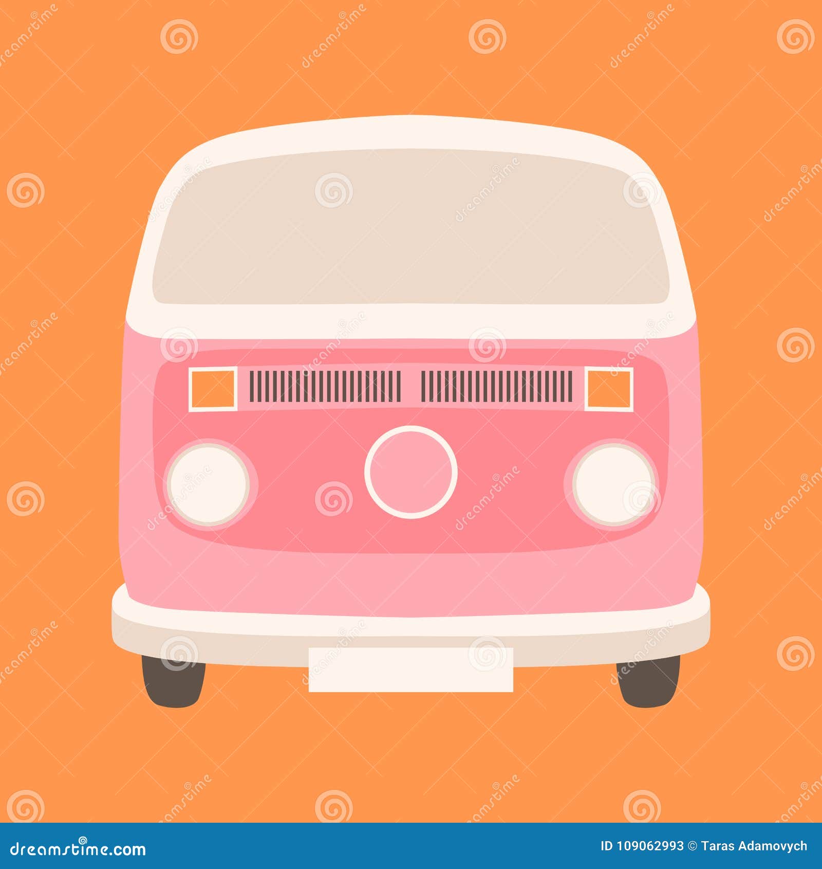 Frente Plano Del Estilo Del Microbús Del Ejemplo Rosado Del Vector ...