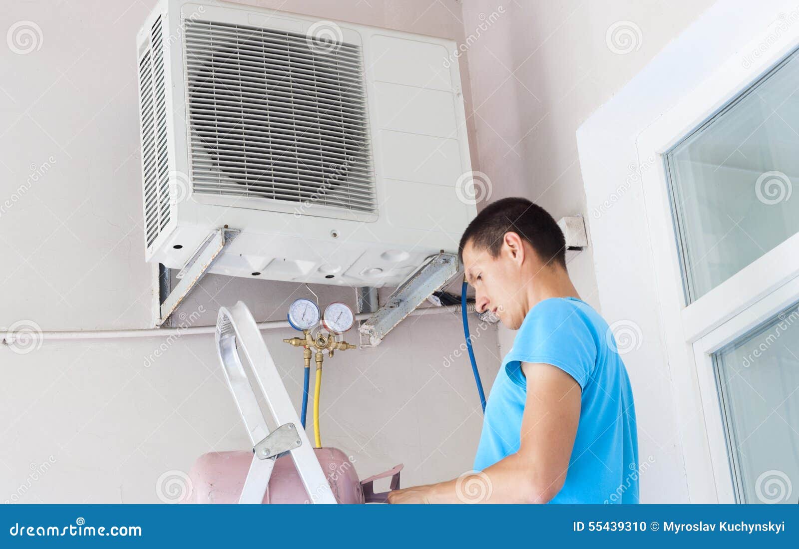Freon Air Conditioner Refill Stock Photo - Image of freon, condenser ...
