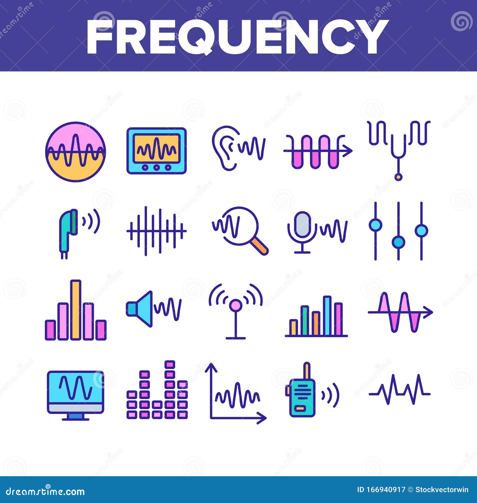 Frequency Pulse Wave Collection Icons Set Vector Stock Vector ...