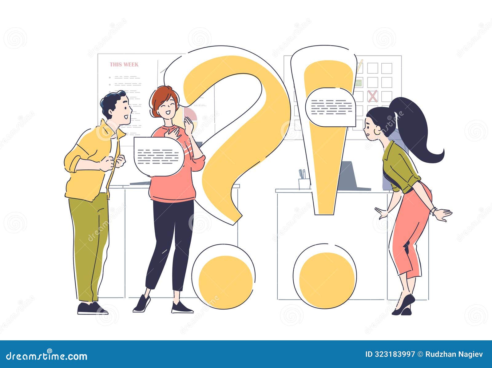 Frequently Asked Questions Concept. Men and Woman with Questions Signs ...