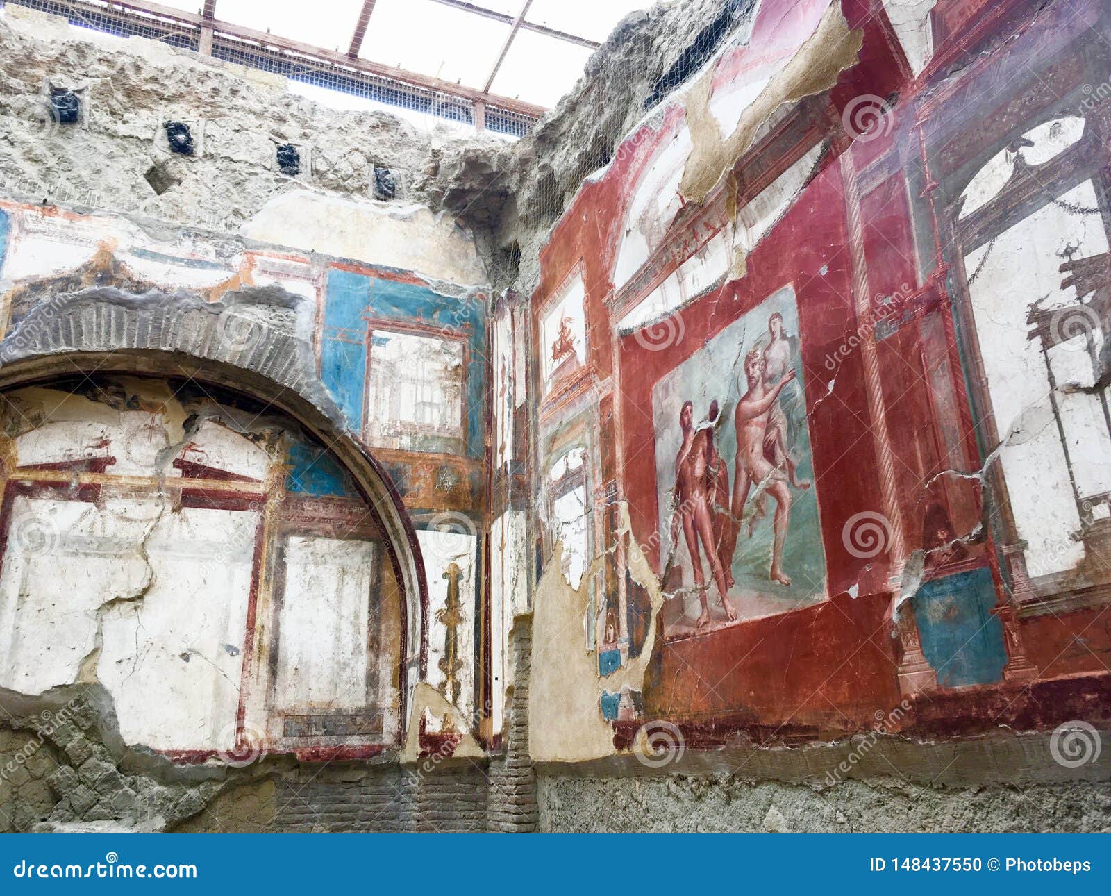 Frescoes in the Archaeological Site of Herculaneum Stock Photo - Image ...