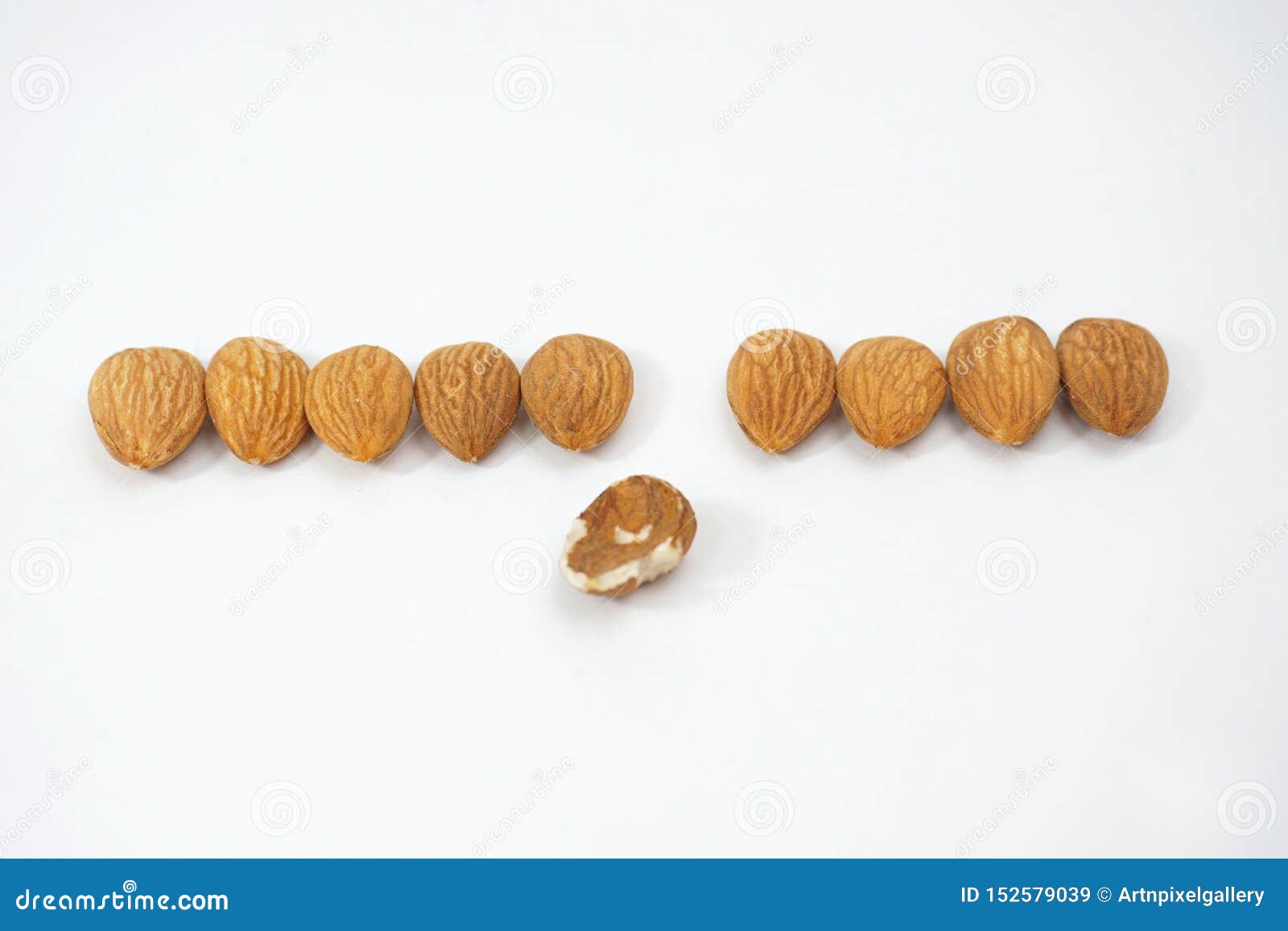 Fresh Almonds And A Bad Almond On White Background Stock Image Image Of Almon Almonds 152579039