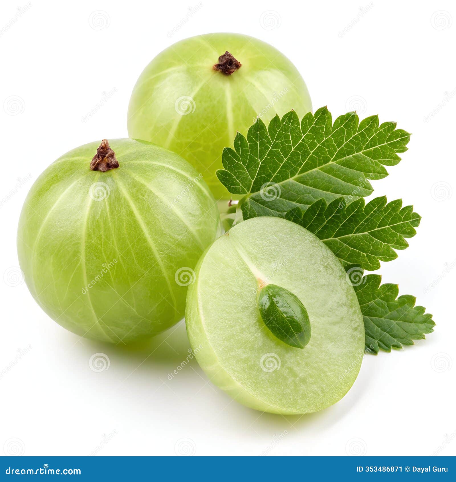 Fresh Amla (Phyllanthus Emblica) Fruits Showcased With Leaves Isolated ...