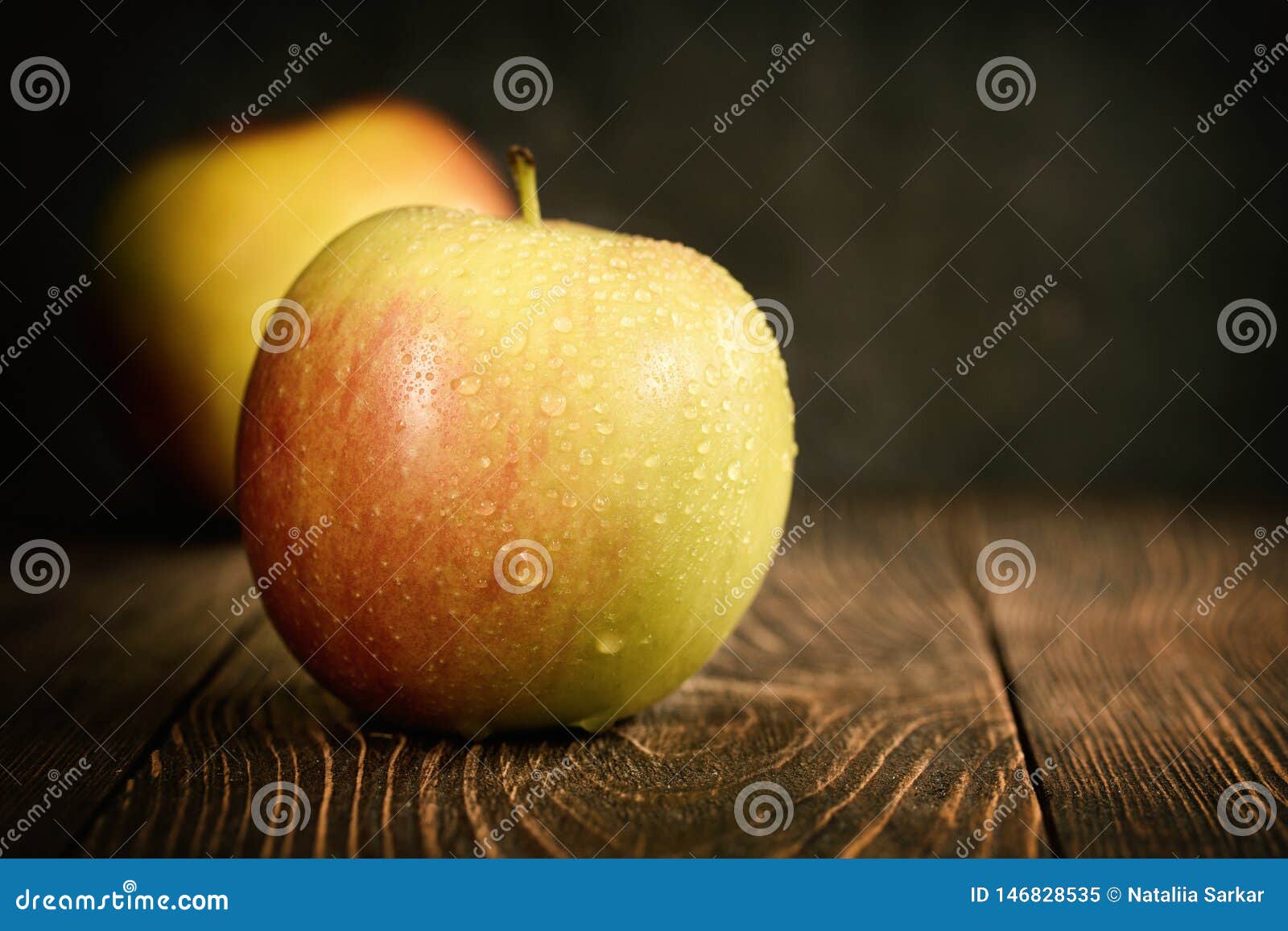 Fresh Appetizing Apple on a Wooden Table in the Style of Rustic Stock ...