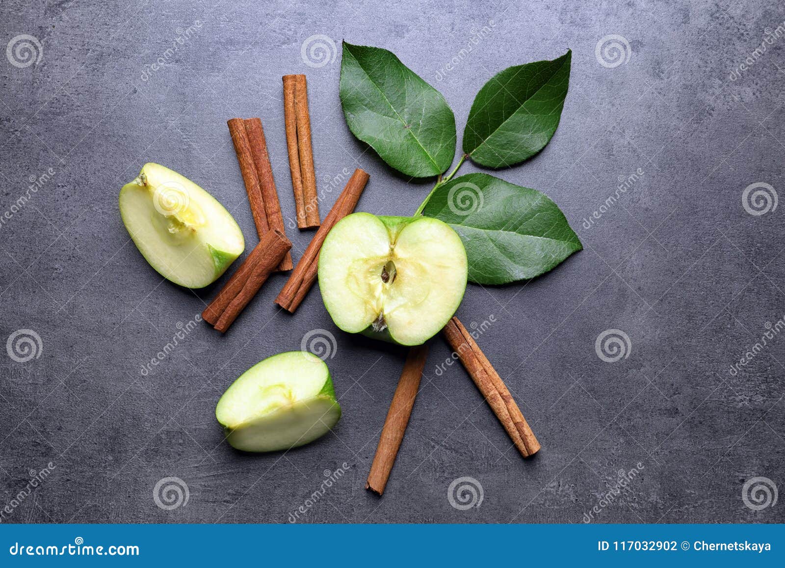 Fresh Apple and Cinnamon Sticks on Gray Table Stock Photo - Image of ...