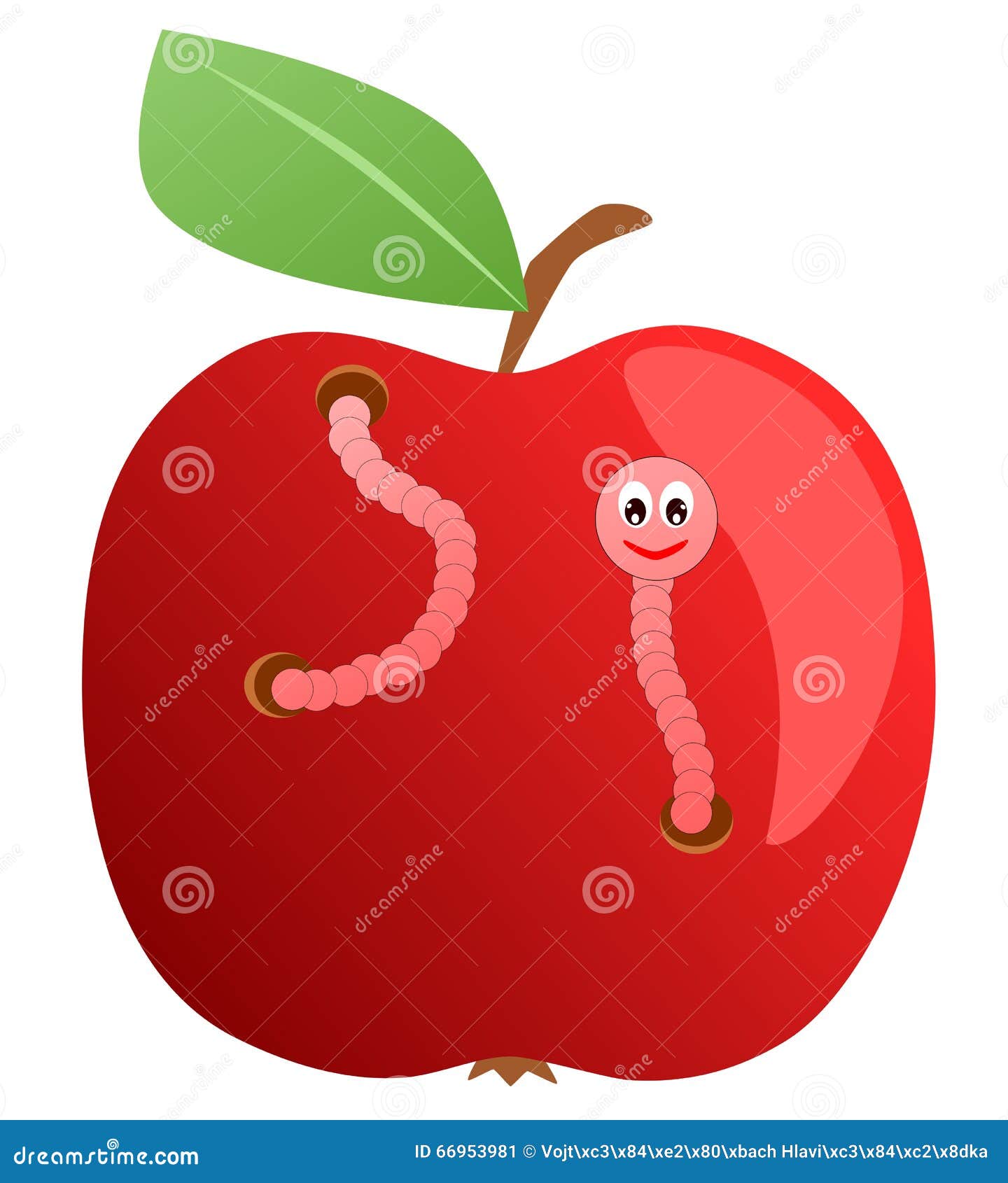 Happy Worm Coming Out Of A Hole In An Apple Cartoon Vector ...
