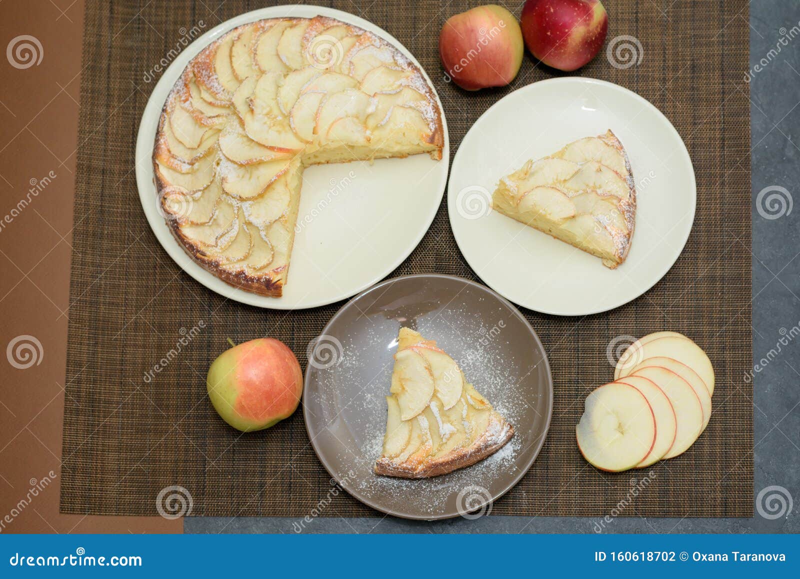 Fresh Apple Pie Cut into Triangular Pieces. View from Above Stock Photo ...