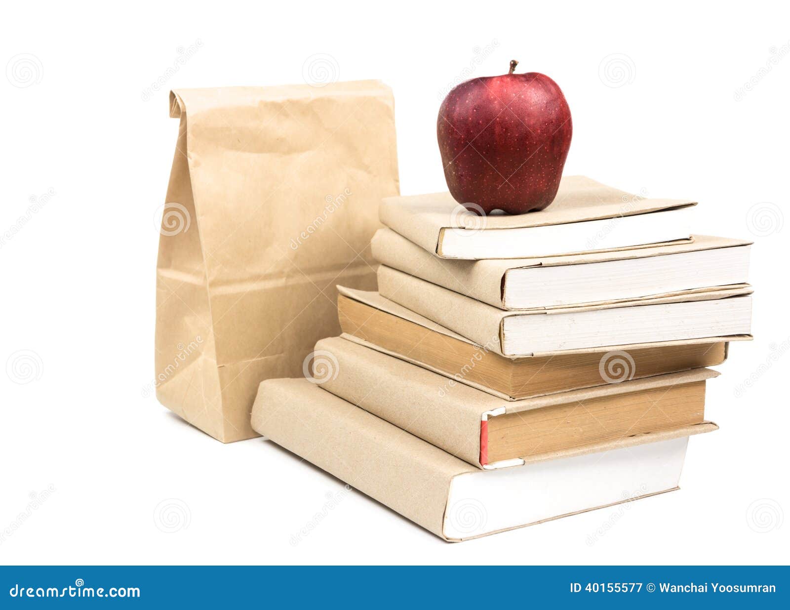 Fresh Apple on Stack of Old Books, Isolated on White Stock Image ...
