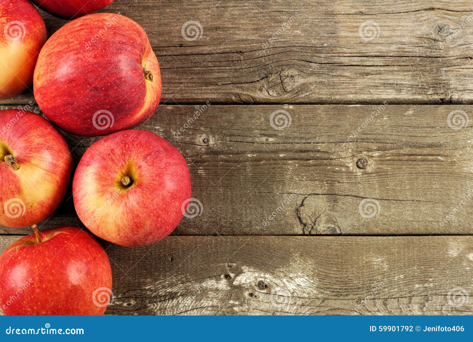 Fresh Apples Border on Rustic Aged Wood Stock Photo - Image of farm ...