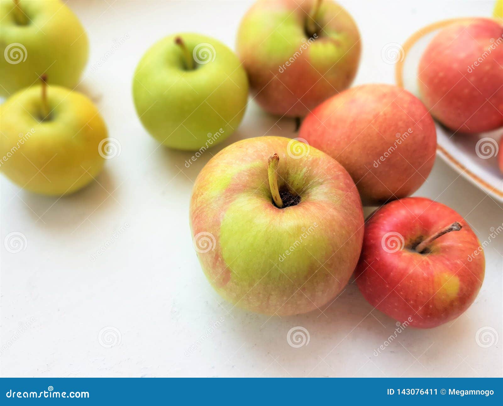 Fresh Apples of Different Colors on the Table Stock Image - Image of ...