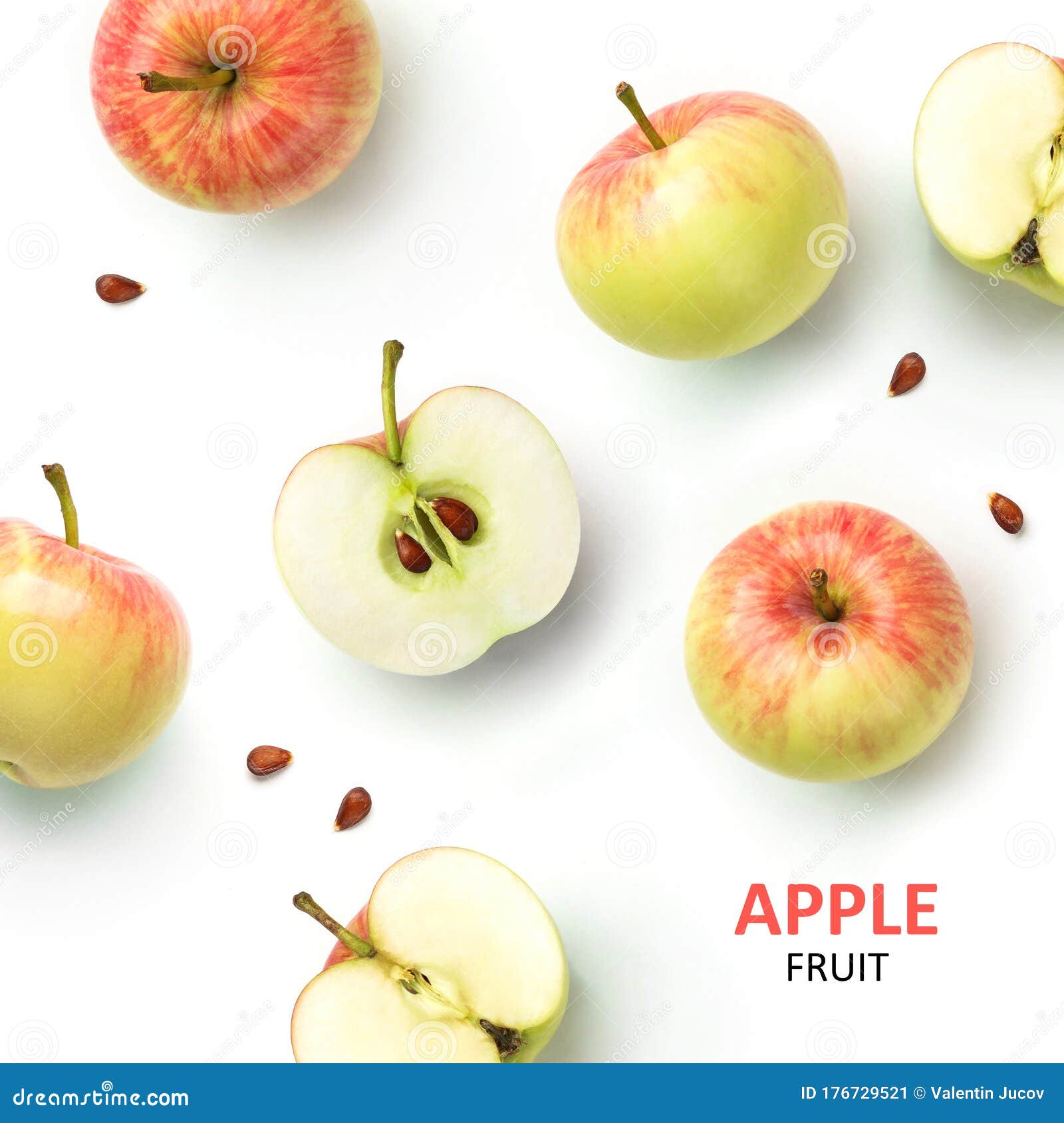 Fresh Apples with Seeds Isolated on White Background. Fruits Pattern ...