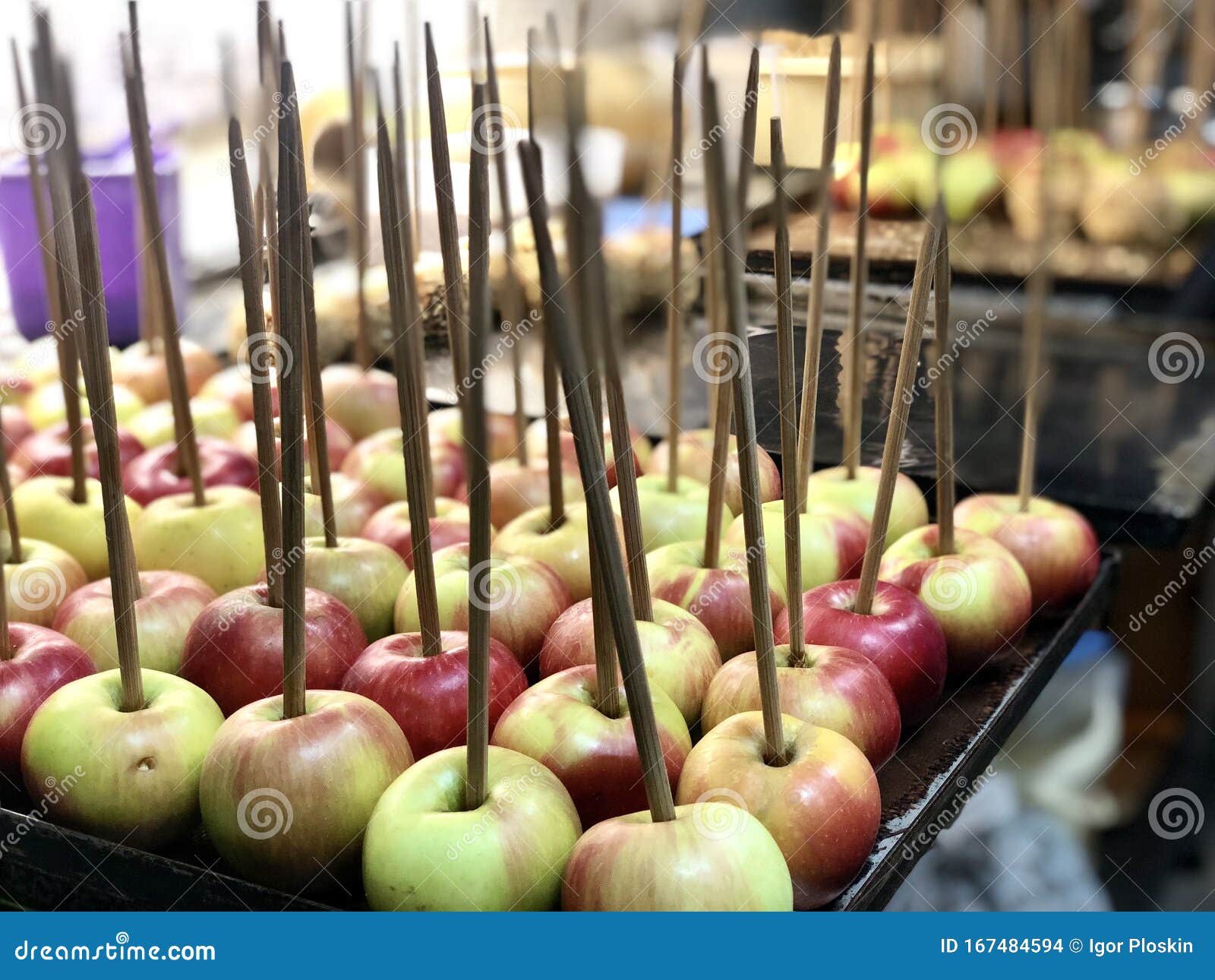 Fresh apples with sticks stock photo. Image of almond - 167484594