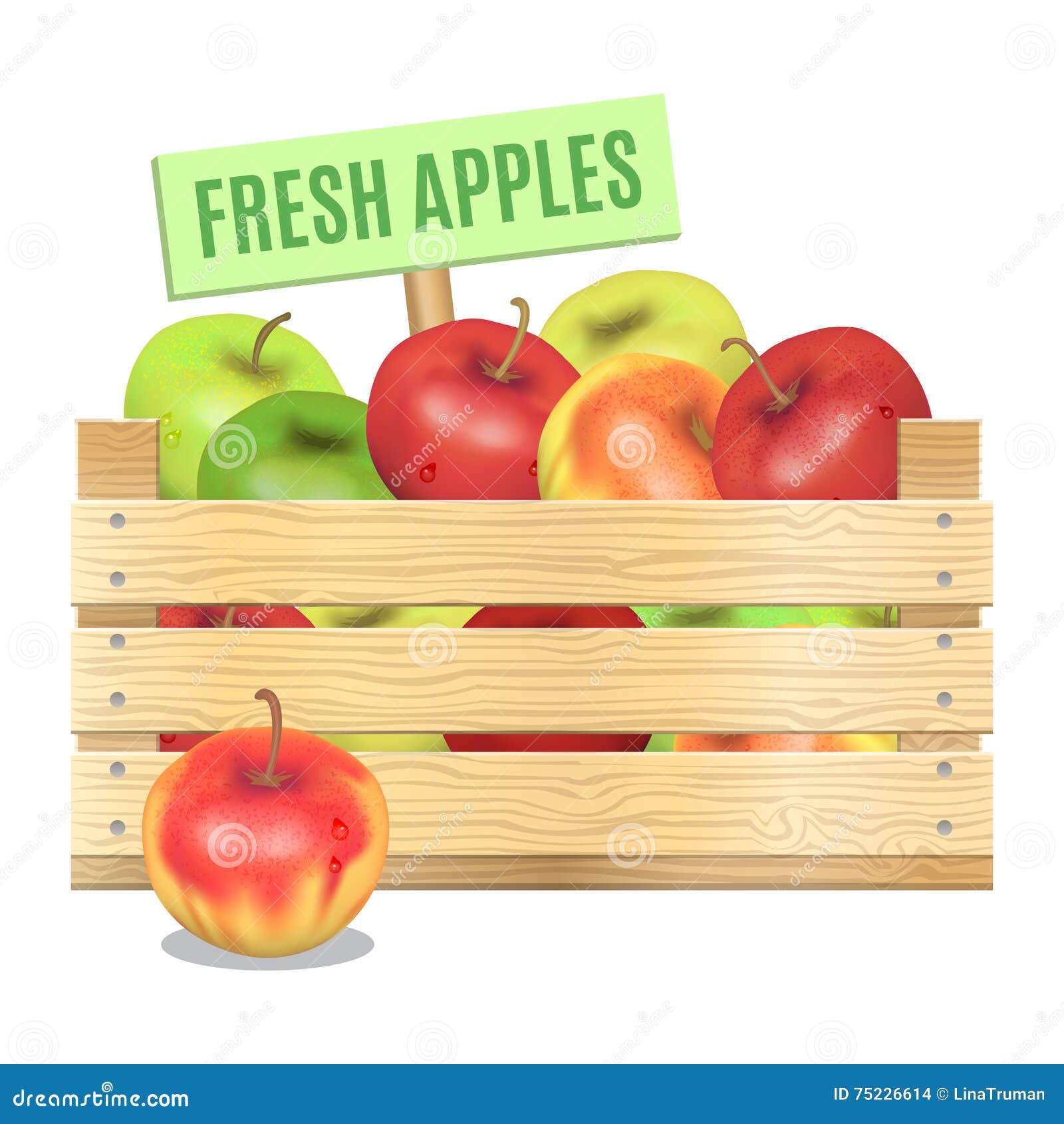 Fresh Apples in a Wooden Box on a White Background. Vector Icon. Stock ...