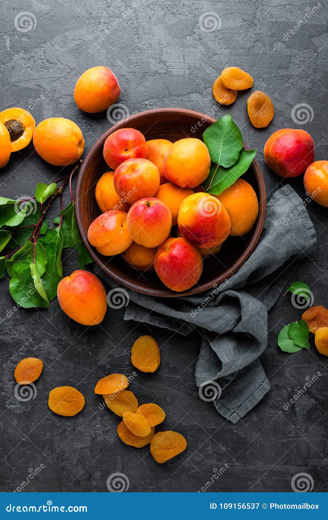 Fresh Apricots with Leaves and Dried in Bowl Stock Image - Image of ...