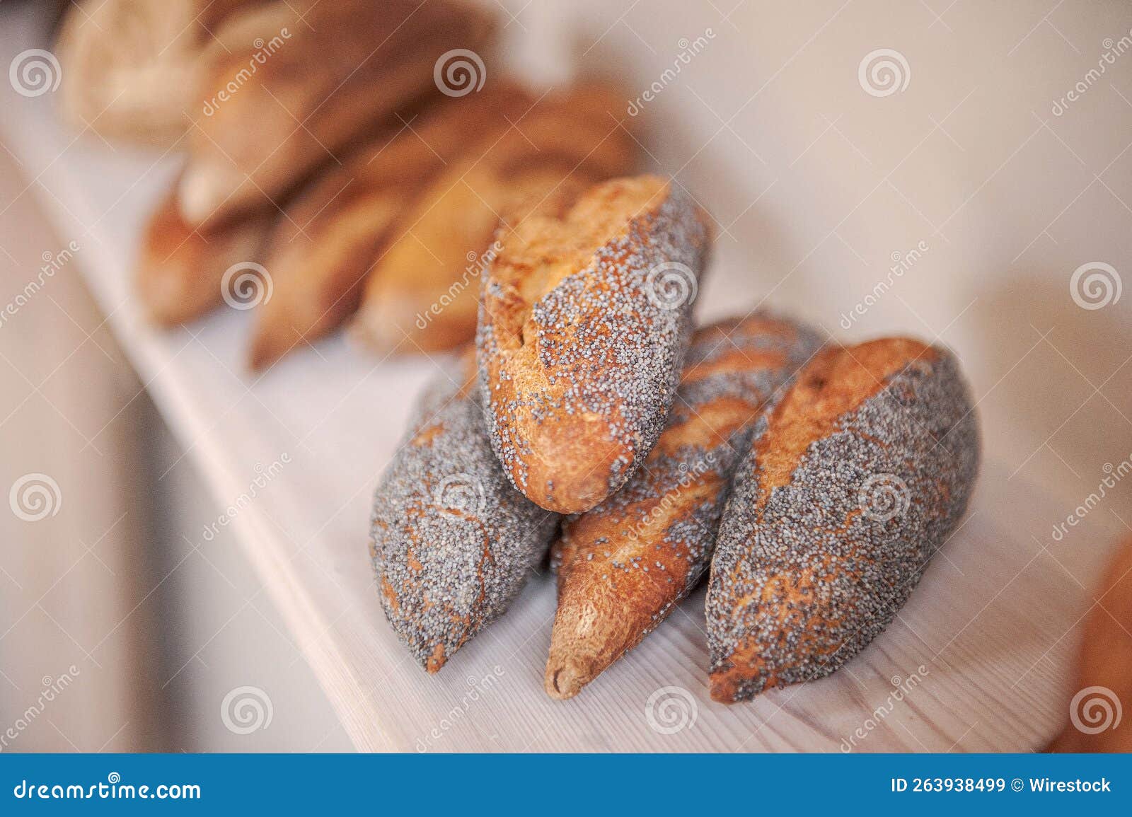 Fresh Assortments of Bread on the Shelf in the Bakery Stock Image ...