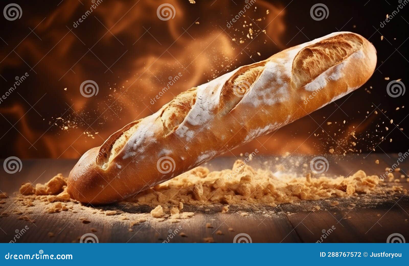 Fresh Baguette with Crispy Falling Crumbs. Generative Ai Stock ...
