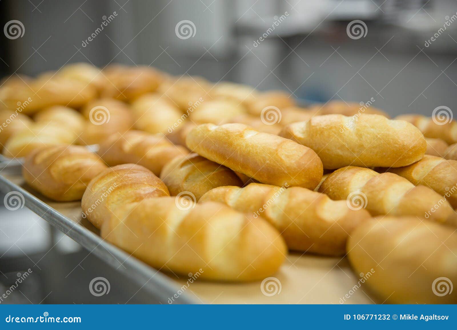 Fresh Baked Bread in Tray Rack in Stack Stock Photo - Image of brown ...
